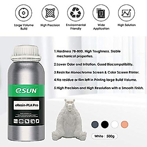eSUN High Precision 3D Printer Resin Pla Plant-Based Resin Pro Low Odor Fast Curing Uv Photopolymer Resin 3D Printing Liquid for 405nm LCD Monochrome Screen Printer Color Screen Printer