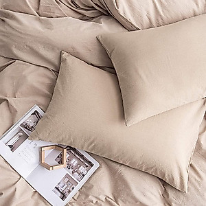 Beige Color Washed Comforter Sets Duvet Cover Set, Cotton Washed Duvet Cover Queen Beige Bedding, Full Quilt Cover, King Size Duvet Cover, (Twin XL)