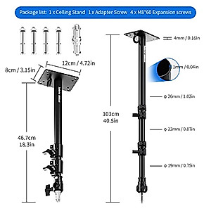 Selens Camera Wall Mount Ring Light Boom Arm, Overhead Light Mounting for Photo Studio Video Ring Light, Strobe Light, Flash, Softbox, Reflector, Max Length 39inch
