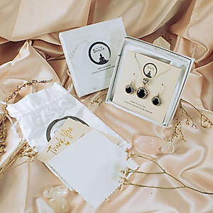 Sivalya AURORA Black Onyx Necklace and Earring Set in Solid Silver - Jewelry Set for Women in 925 Sterling Silver - Natural Teardrop Black Onyx Stones black Gemstone Jewelry- Gift Packaging Included