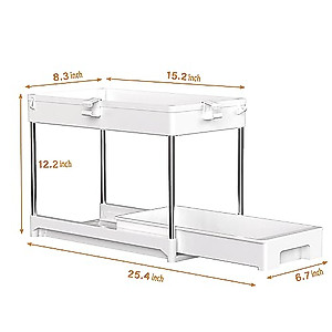 SZIPJAMP Under Sink Organizers and Storage 2 Tier Slide Out Kitchen Cabinet Organizer Sturdy Metal Storage Rack White Matte Kitchen Shelf for Countertop