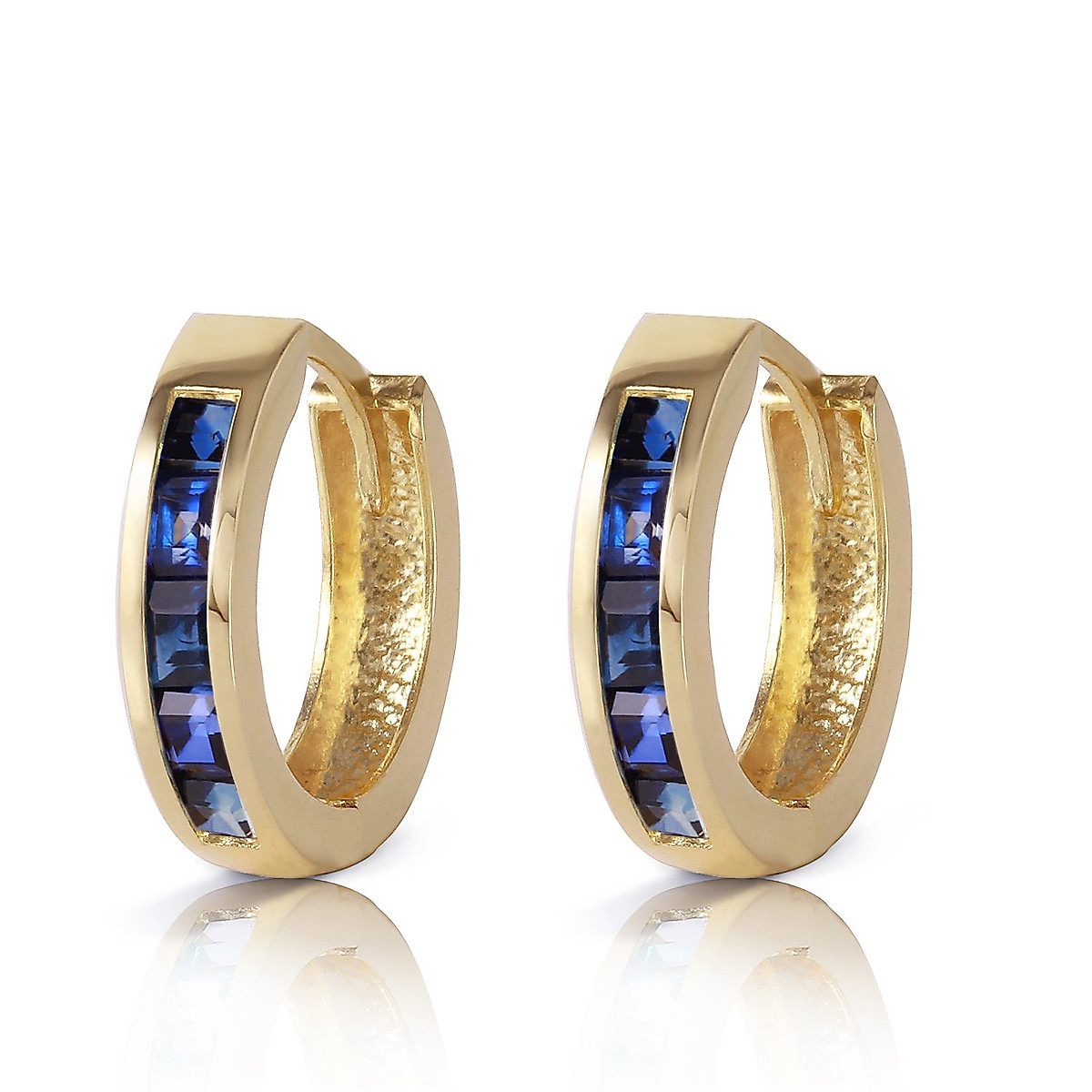 Galaxy Gold GG Genuine 14k Solid Gold Hoop Huggie Earrings with 1.3 Carat Natural Sapphire