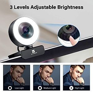 VITADE Streaming Webcam 1080P, 960A HD Web Camera USB Web Cam for Gaming Conferencing Video Chatting Mac Windows Desktop Computer Laptop Wide Angle Webcam with Ring Light & Microphone & Tripod