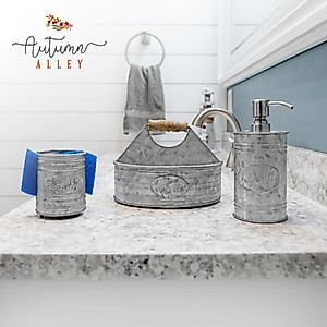 Autumn Alley Farmhouse Rustic Shower Caddy Basket for Bathroom - Toiletries Countertop Organizer, Decorative Bathroom Caddy, Galvanized Bathroom Accessories with Toilette Label, 11" x 6.25", Large