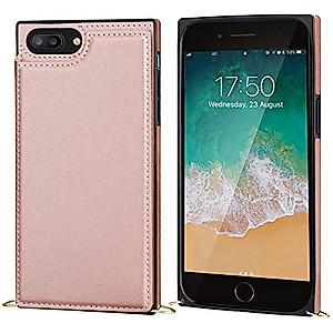 Bocasal Crossbody Wallet Case for iPhone 7 Plus/8 Plus Credit Card Holder PU Leather Kickstand Shockproof Detachable Cross Body Strap Lanyard Magnetic Closure 5.5 inch(Rose Gold)