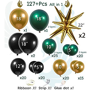 Teal Emerald Green Balloon Garland Arch Kit Double Stuffed Dark Green With Black Gold Star Balloons for Birthday Party Wedding Christmas New Year eve Decorations