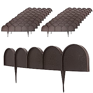 Evelyne Garden Border Edging in Half Round (Semicircle) Arched Design - 20pcs Brown Yard Landscaping Fence Liner Lawn Edge Barrier - 33ft. Kit of Decorative Lawn Landscape Panels Elements