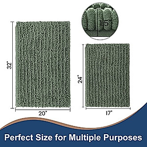 H.VERONNEX Luxury Chenille Sage Green Bathroom Rugs Sets 2 Piece, Thickened Hot Melt Rubber Bottom Bath Mats for Bathroom Non Slip,Bath Rugs Quick Dry Machine Washable for Shower Mat,Puppy-Loved Mat