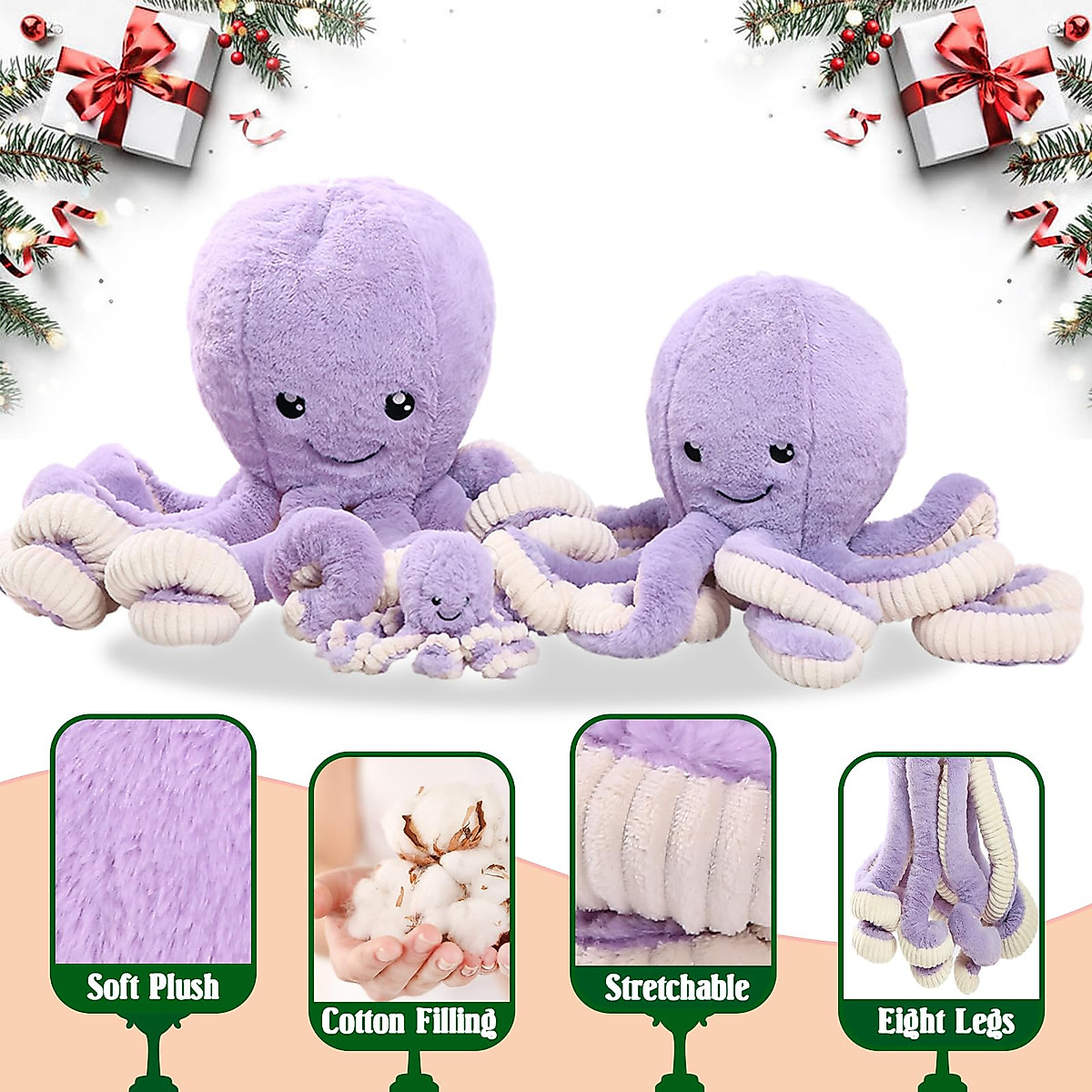DENTRUN Octopus Stuffed Animals, Giant Octopus Plush Doll Play Toys for Kids Girls Boys Adults Birthday Xmas Halloween Present Stuffed Sea Animals Plushie, 7/16/24/32 Inches, 5 Colors