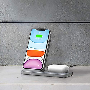 iOttie iON Wireless Duo 10W Stand + 10W Pad Qi-Certified Charger Compatible with iPhone and Samsung Galaxy | Includes Power Cable & Adapter | Light Grey