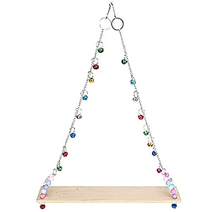 Chicken Swing, Pet Chicken Swing Toys with Natural Wooden Chicken Wooden Standing Swing Toys Hanging Perch with Bells for Medium Large Parrots HenToys