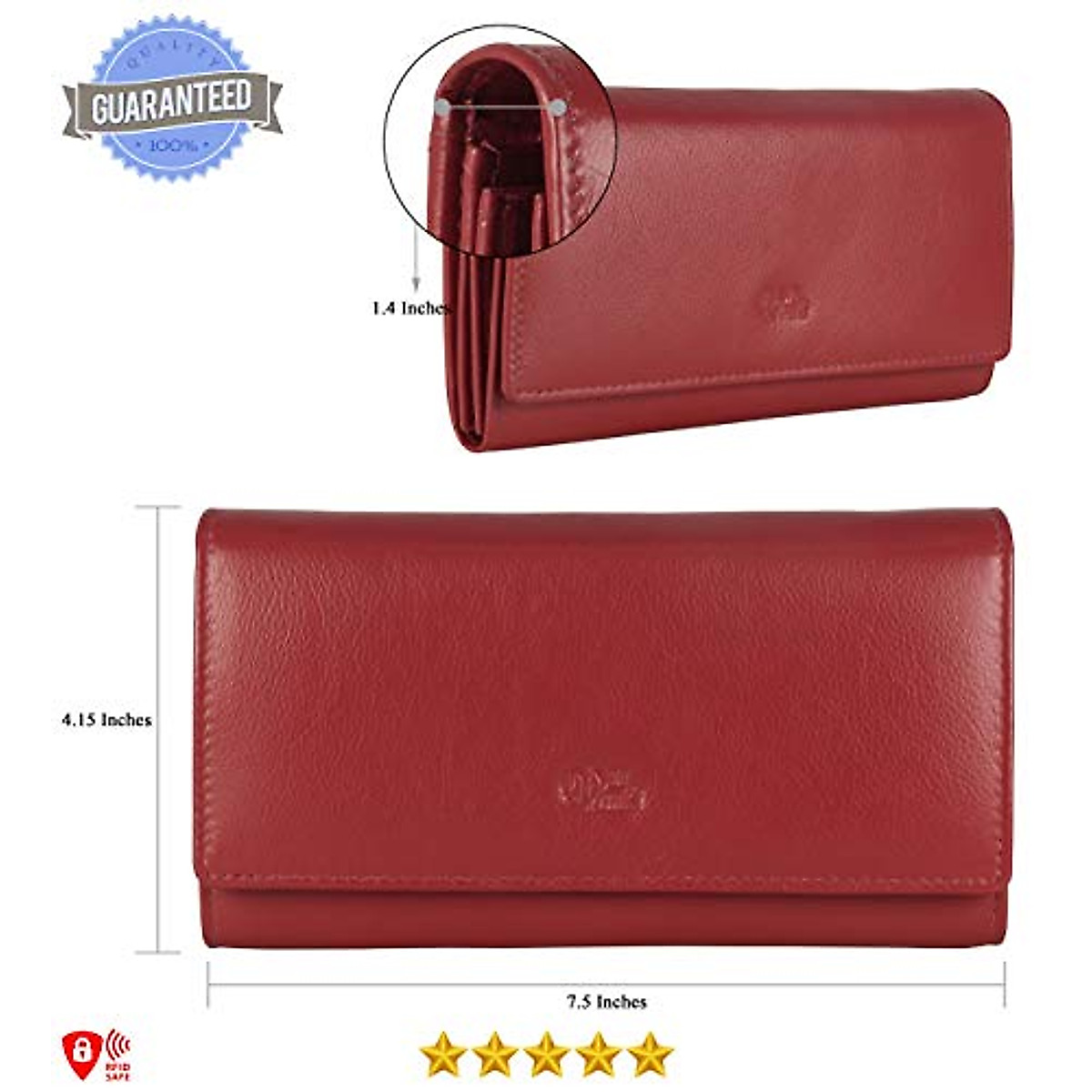 Mou Meraki Women RFID Blocking Real Leather Bifold Wallets For Women-Shield Against Identity Theft (WATERMELON)