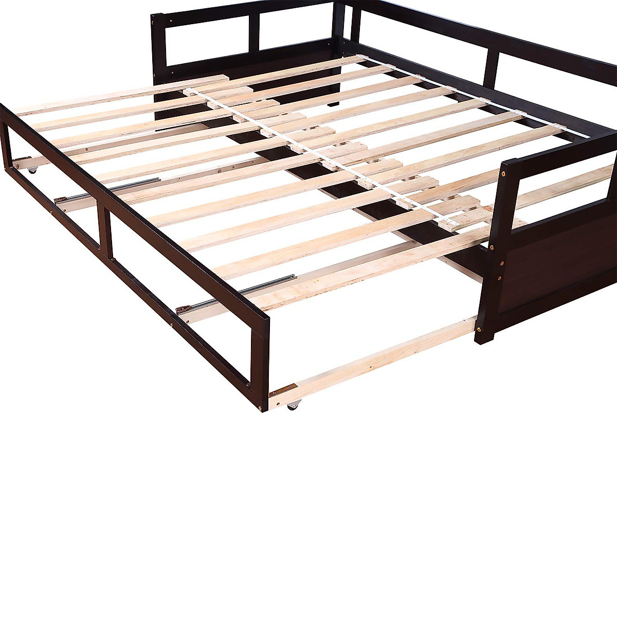 Extendable Daybed with Trundle Bed and Two Storage Drawers, Wooden Storage Daybed, Twin to King Design Extending Bed for Kids Teens Adult, No Box Spring Required (Espresso)