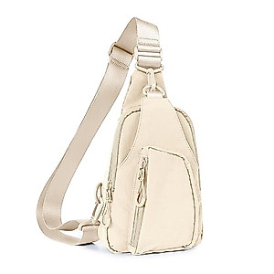 ASLABCREW Sling Bag with Adjustable Strap, Crossbody Daypack Chest Bag Small Backpack for Hiking Traveling, Ivory
