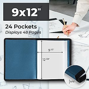 Dunwell Art Portfolio 9x12 Folder - (Blue) with Black Mounting Paper, Portfolio Folder for Artwork, 9 x 12 Art Folder, 24 Pockets Display 48 Pages, Portfolio Binder, Portfolio Book, Art Binder