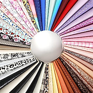 LOTOFUN 30 Pieces Random Colors Faux Leather Sheets 8X 6Inch Multiple Styles Mixed Glitter Grain Texture Embossed Leopard Pattern Printed Colored Leather for Earrings Making Hair Bow and Crafts DIY