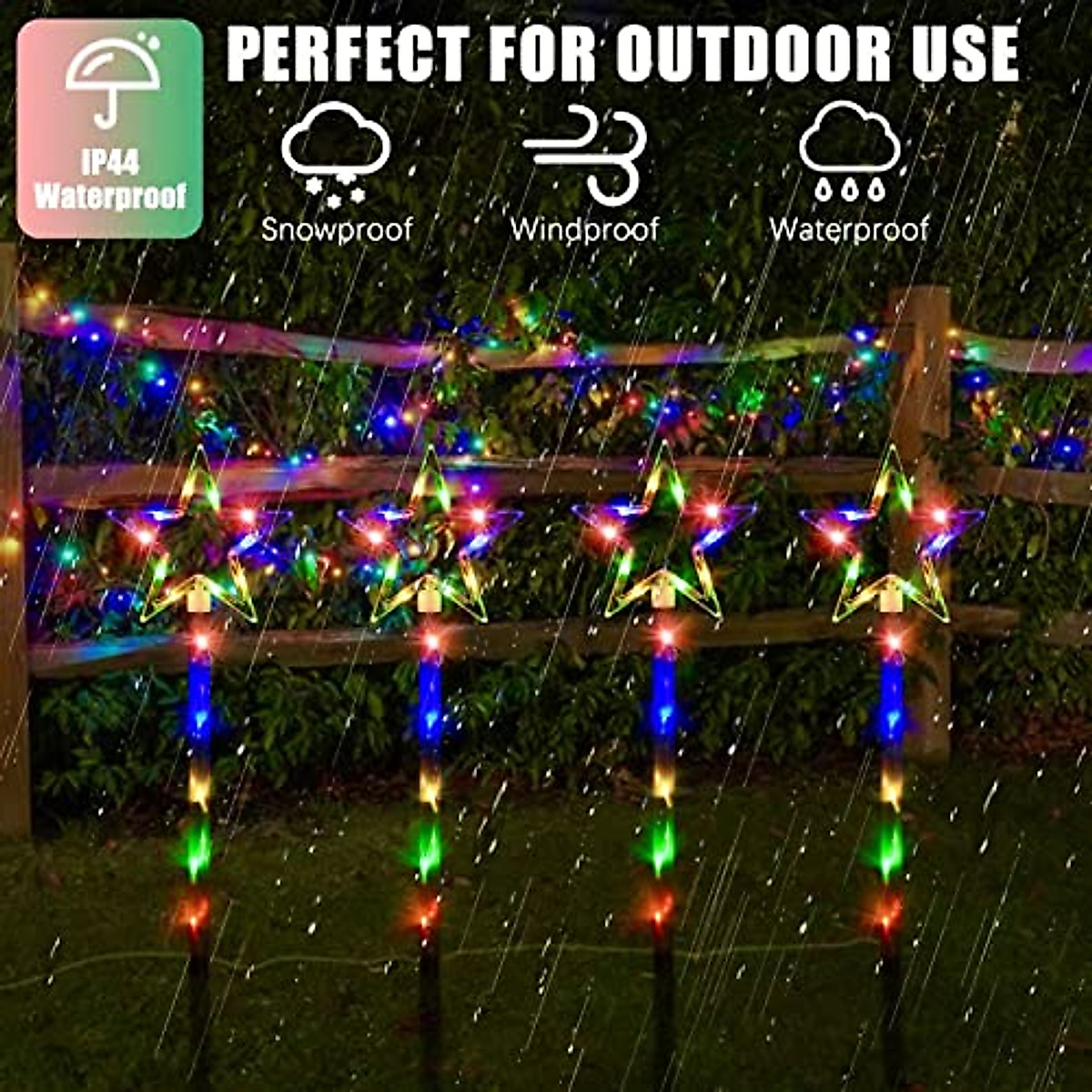 Solar Christmas Pathway Lights, Set of 4 Star Solar Powered Christmas Decorations Outdoor, Waterproof Christmas Garden Stake Lights for Patio, Yard, Garden, Lawn Christmas Holiday Decor