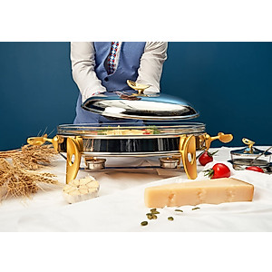 Rigeli Regent O2 Stainless Steel 3 Lt. Oval Warmer with Stainless Steel Cover, Chafing Dish, Buffet Servers, Gold, Silver