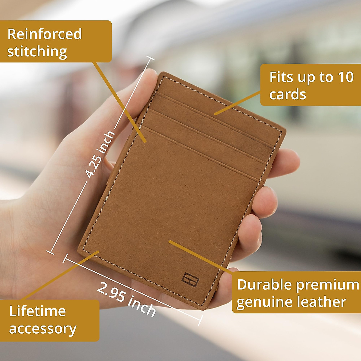 GARZINI Magic Wallet For Men, Minimalist Wallet with RFID card holder, Leather Wallet for 10 cards, Java Brown