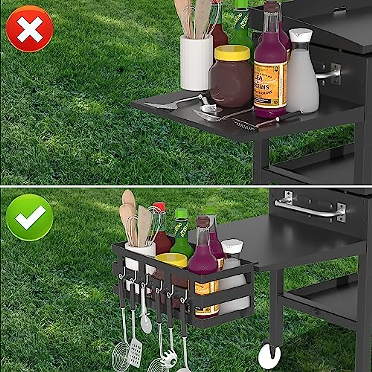 BMMXBI Upgraded Multifunctional Griddle Caddy Compatible with Blackstone 28"/36" Griddle and Prep Cart Accessories, Large Capacity BBQ Storage Box No Drilling, Durable and Easy to Install