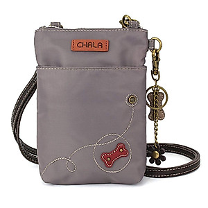 Chala Group Chala Handbags Paw Print Venture Cellphone Crossbody Handbag RFID Protected Dog Mom, Gray