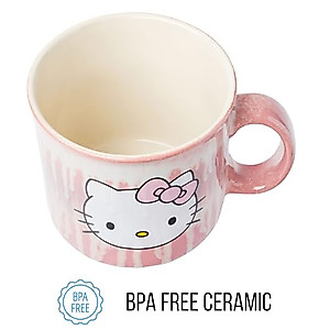 Silver Buffalo Sanrio Hello Kitty Pink Bow Reactive Glaze Ceramic Camper Mug, 20 Ounces