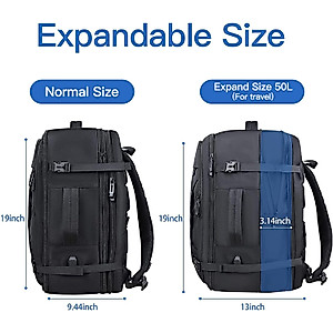 Large Travel Backpack, 50L Backpack, 18 Inch Backpack Carry On Luggage, Convertible Lightweight Expandable Travel Back Pack for Men Carry on, TSA Black Luggage Suitcase Backpack Mens Travel Gifts 17.3