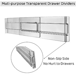 4 PCS Transparent Drawer Divider Organizers,Expandable 11-19" Dresser Drawer Dividers Clear Black to Organize Makeup,Clothes and Underwear, Plastic Drawer Organizer Adjustable Kitchen Drawer Dividers