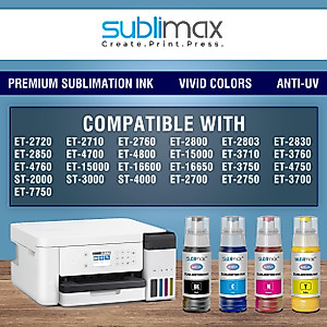 Sublimax Compatible with Epson Sublimation Inks Refill for EcoTank Supertank Printer (4x100ml) Bundle with 4 Tapes Cyan-Yellow-Magenta-Black