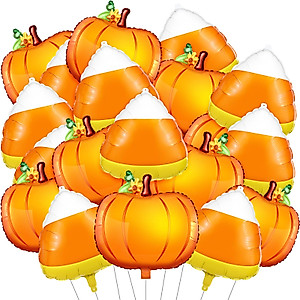 Hungdao 20 Pcs Thanksgiving Pumpkin Balloons Big Candy Corn Balloons Foil 20 Inch Fall Balloon for Halloween Party Supply Birthday Wedding Decorations