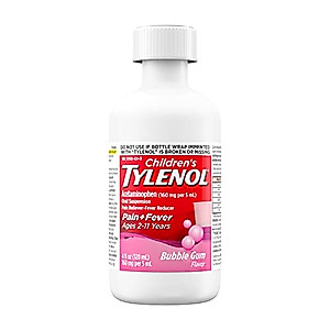Tylenol Children's Oral Suspension Medicine with Acetaminophen, Bubble Gum, 4 Fl Oz, Pack of 2