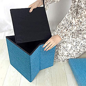 Cosaving Folding Storage Ottoman Storage Cube Seat Foot Rest Stool with Memory Foam for Space Saving, Square Ottoman 11.8x11.8x11.8 inches, Teal