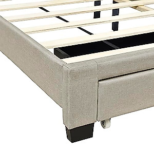 Goohome Queen Size Platform Bed with 2 Storage Drawers, Linen Upholstered Queen Bedframe with Headboard and Sturdy Wood Slats, Noise-Free, No Box Spring Needed, for Boys Girls Teenager