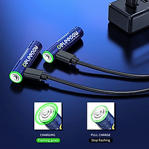 Deleepow Rechargeable AAA Batteries USB Port 1200mWh AAA Lithium Rechargeable Batteries 1500 Cycle with USB Cable 4-Pack