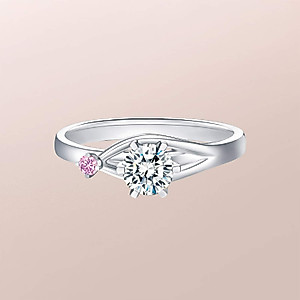 SISGEM 10K 14K 18K Real Gold Engagement Ring for Women,Set 1 Carat Round Moissanite Wedding Ring with Pink Cubic Zirconia,Wedding Anniversary Ring with Free Engraving,Size 5-11 (18K Gold)