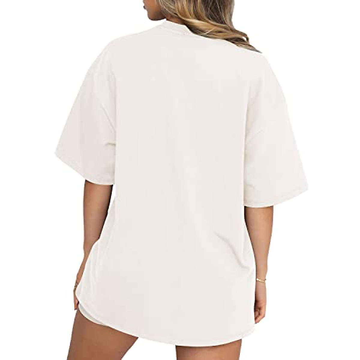 Odsufo Oversized Tshirts Shirts for Women,Half Sleeve Casual Summer Tops Crewneck Tunic Tees White XL