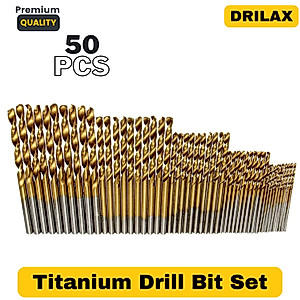 50 pcs 1mm 1.5mm 2mm 2.5mm 3mm Titanium Coated HSS High Speed Steel Drill Bit Tool Set for Drilling Holes in Leather, Soft Metal, Wood, Plastic, Soft Materials, Aluminum, Amber, Models