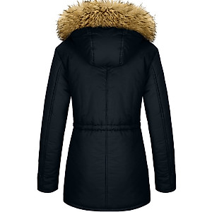 YXP Women's Winter Thicken Military Parka Jacket Warm Fleece Cotton Coat with Fur Hood (Navy,L)
