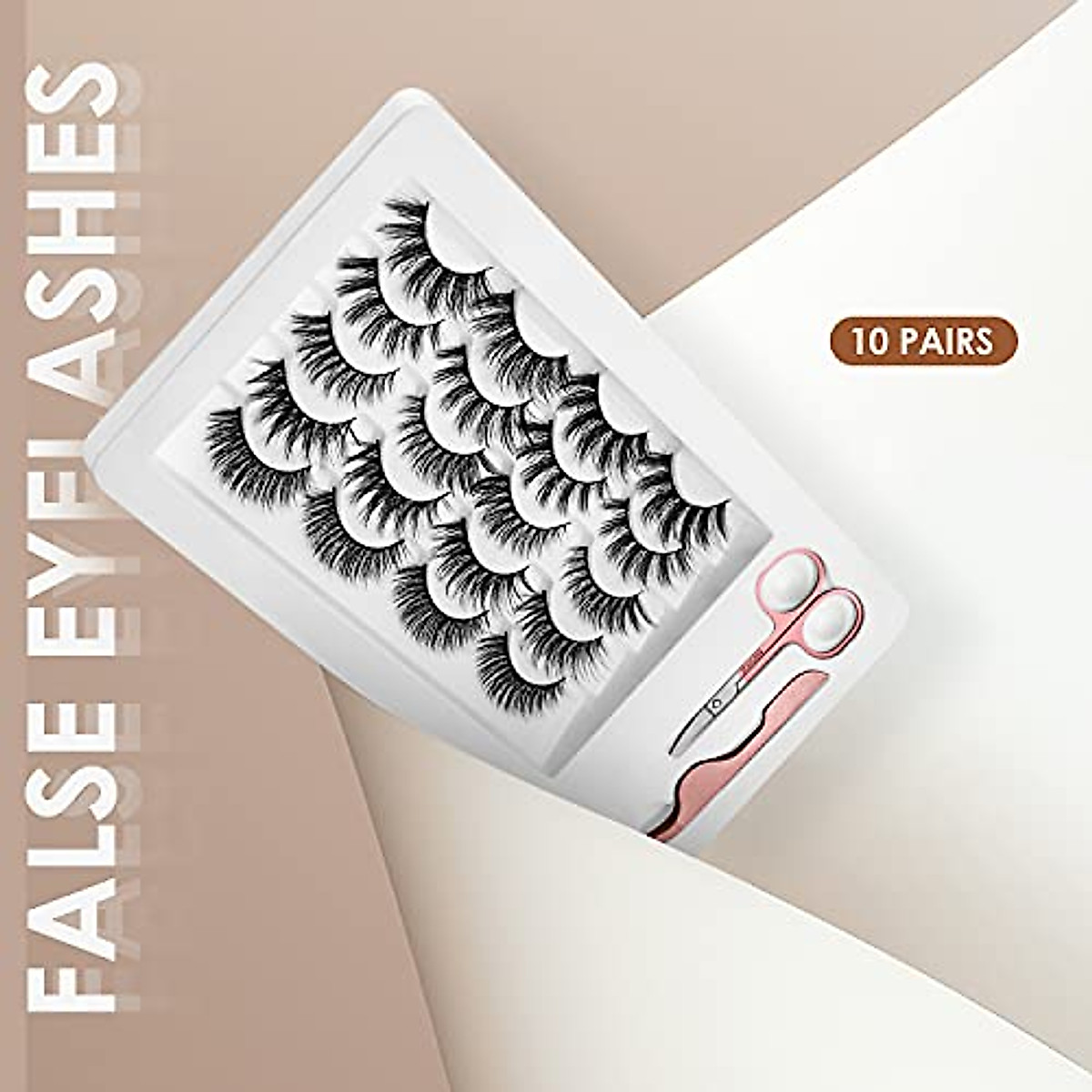 ONAFI False Eyelashes Mink Lashes Fake Eyelashes Kit Dramatic Cat-Eye Fluffy Wispies Eyelash [10 Pairs Pack-5 Styles]