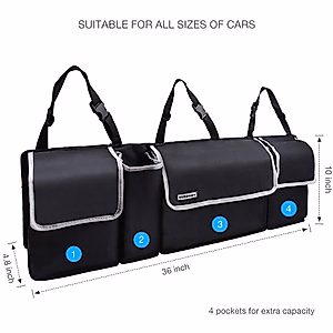 NERRUKY Backseat Trunk Organizer for SUV & Car - Hanging Organizer Foldable Cargo Storage Bag with 4 Pockets Adjustable Strap Durable Cover and Fit for Most Vehicles