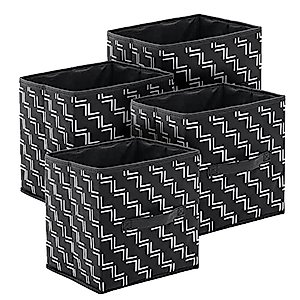 Deconovo Storage Bins, 10.5x10.5x11 Inch, Foldable Cube Organizer with Dual Handle, Fabric Organizing Basket for Closet, Playroom (Set of 4, Black, Wave Pattern)