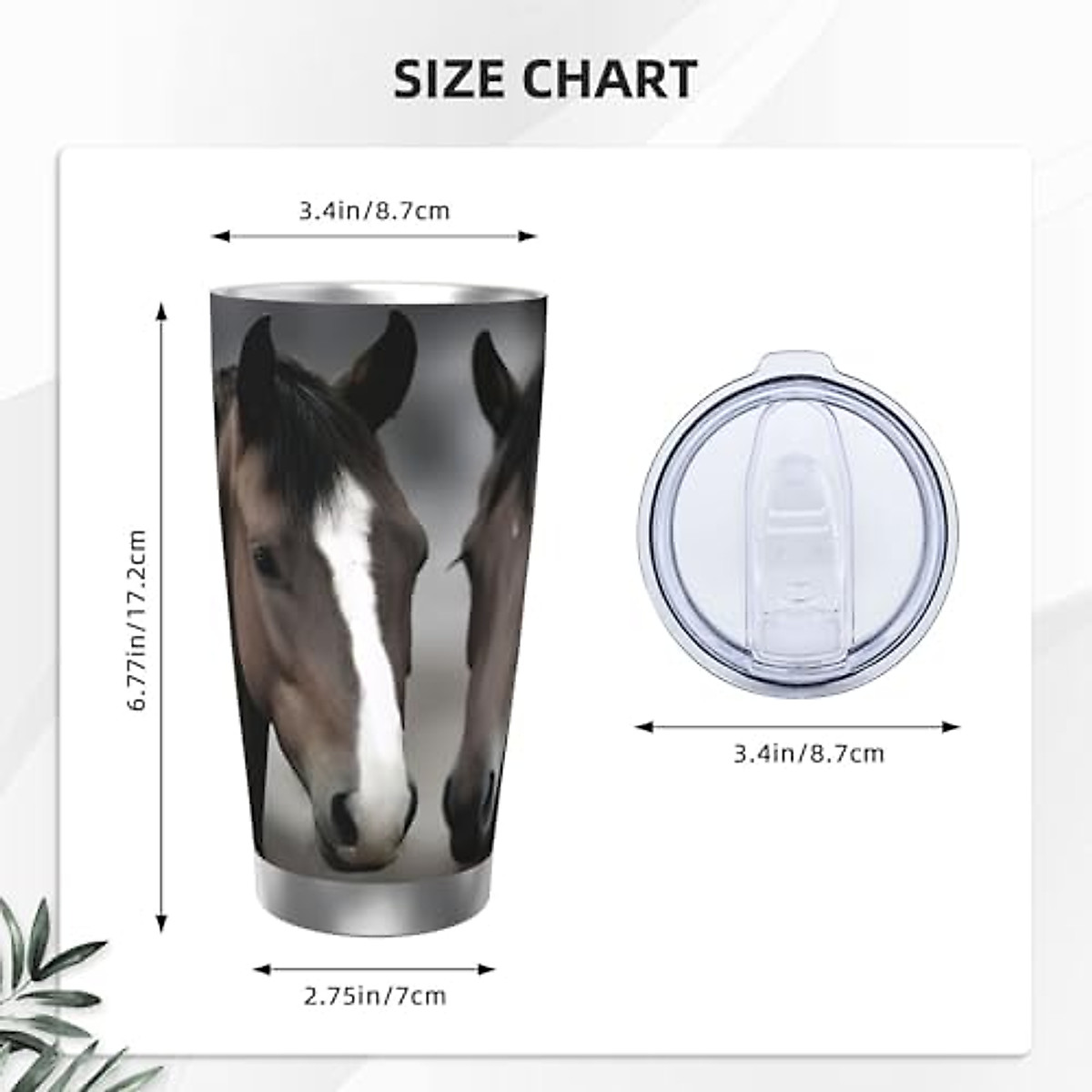EKPRAVDKTF Cute Two Horses 20oz Insulated Stainless Steel Tumbler With Lids And Straws, Double Wall Vacuum Travel Coffee Mug, Thermal Cup For Cold & Hot Drinks, Reusable Metal Straw & Brush