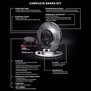 R1 Concepts Front Brakes and Rotors Kit |Front Brake Pads| Brake Rotors and Pads| Optimum OEp Brake Pads and Rotors| Hardware Kit|fits 2014-2022 INFINITI Q50, Q60, QX50