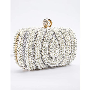 meilun Women's Pearl Clutch Purses Glliter Banquet Handbag Evening Bags (White 1)