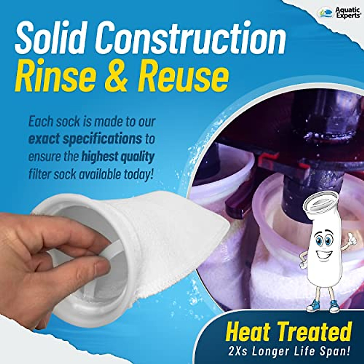 Filter Socks 100 Micron - Threaded Seams - Aquarium Felt Filter Socks - Made in The USA (4"x8", 4 Pack)