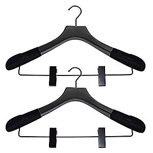 Premiere Luxe Wooden Hangers with Clips, Heavy Duty Non Slip Coat Hangers, Heavy Coat Hangers, Wide Shoulder Hangers Suit and Pants, (Mahogany Matte with Black Velvet, 6pk)