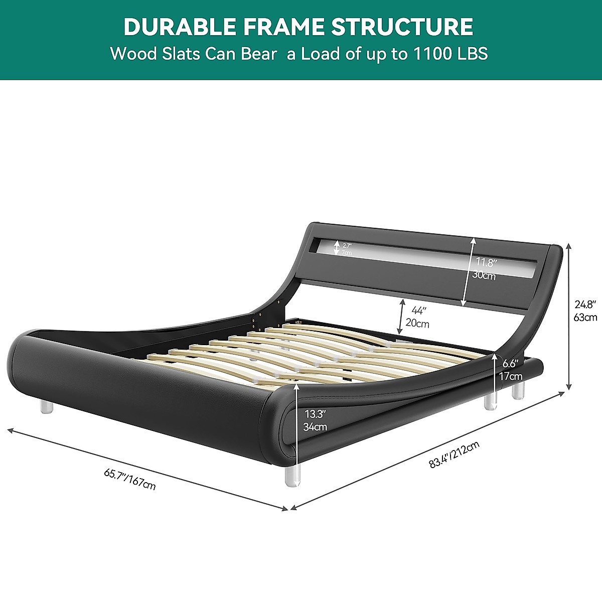 YITAHOME Queen Bed Frame,Upholstered Led Bed Frame with Lights & Storage Charging Station,Platform Bed Frame with Premium Pu Leather/No Box Spring Needed,Obsidian Black