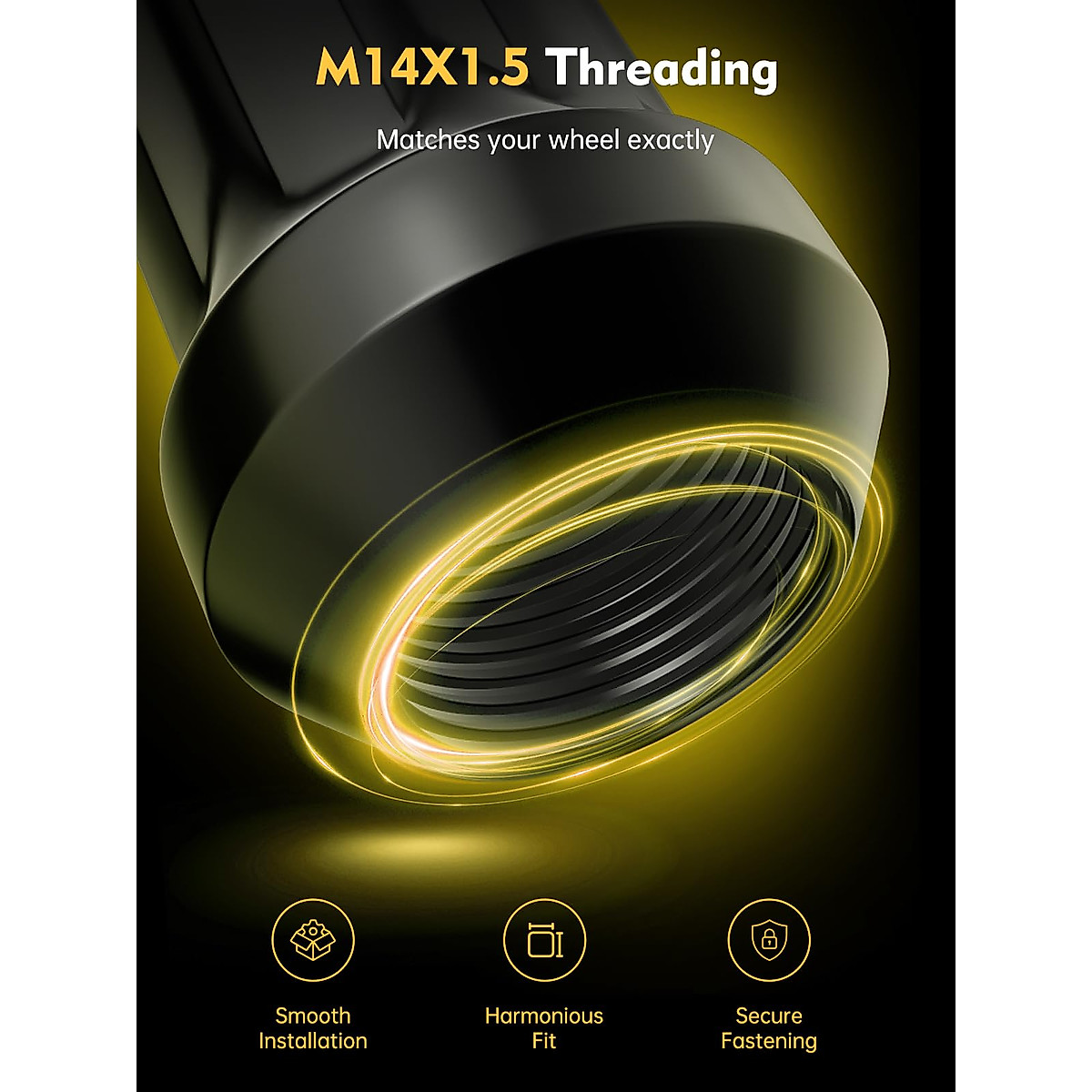 MIKKUPPA M14x1.5 Wheel Lug Nut - Replacement for Chevy Silverado 1500 2500, GMC, Ford, Ram, Aftermarket Wheel - 32pcs Black Closed End Lug Nuts with 1 Socket Key