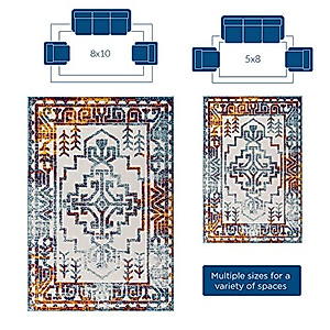 Modway Reflect Distressed Geometric Southwestern Aztec 8x10 Indoor and Outdoor Area Rug, 8 ft x 10 ft, Nyssa/Multicolored