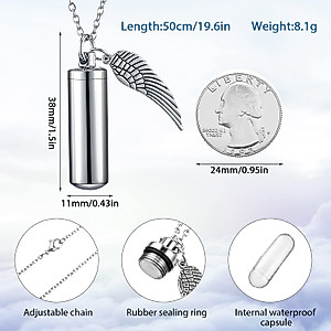 MTLEE Urn Necklace for Ashes Cremation Jewelry for Ashes, 6 Pieces Stainless Steel Cremation Jewelry for Women Men, Memorial Necklace Angel Keepsake Cylinder Pendant with Filling Kit (Black, Silver)